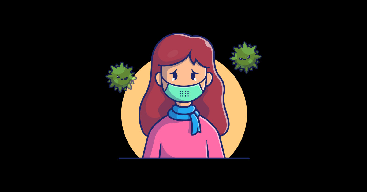 Cute Girl Wear Mask Cartoon - Flu - Sticker | TeePublic