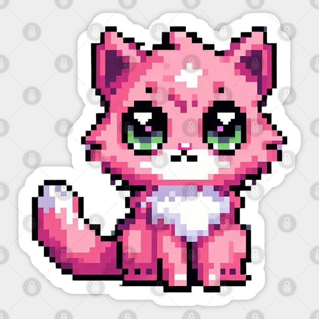 Sitting Pink Pixel Cat - Pixel Cat - Sticker | TeePublic