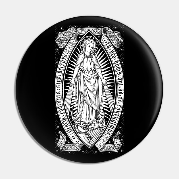 Virgin Mary Catholic Vintage Engraving - Virgin Mary - Pin | TeePublic