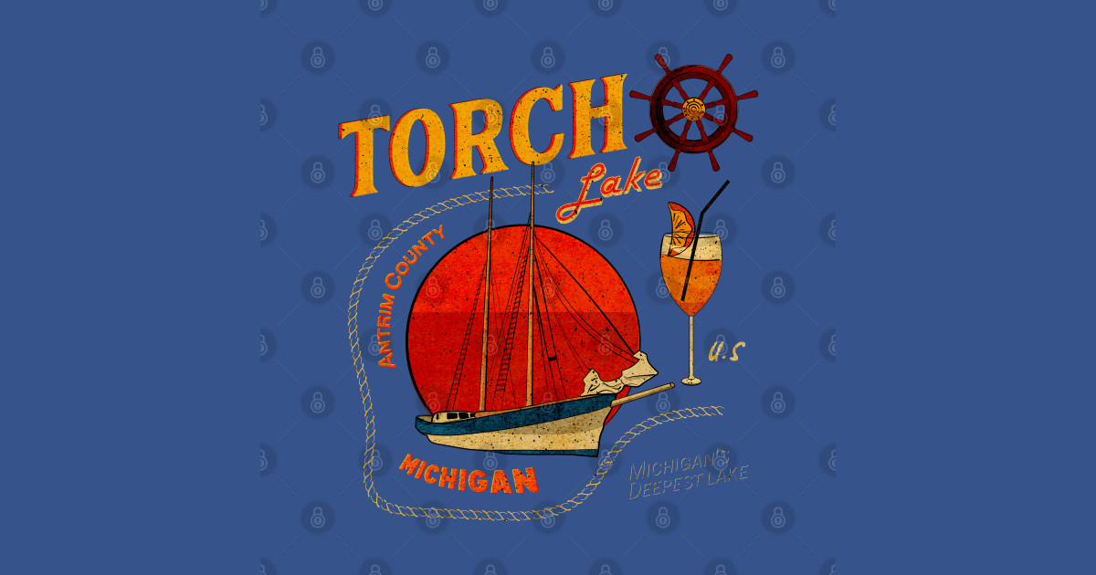 Torch Lake Boat Distressed - Torch Lake - T-Shirt | TeePublic