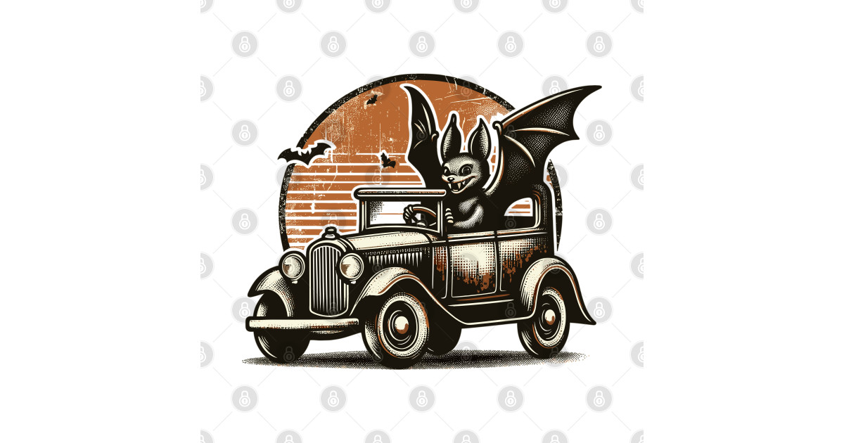 Cartoon Bat driving car - Bat - T-Shirt | TeePublic