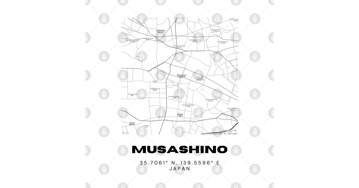 Minimalist Musashino Map Art - Japan City Coordinates Design ...