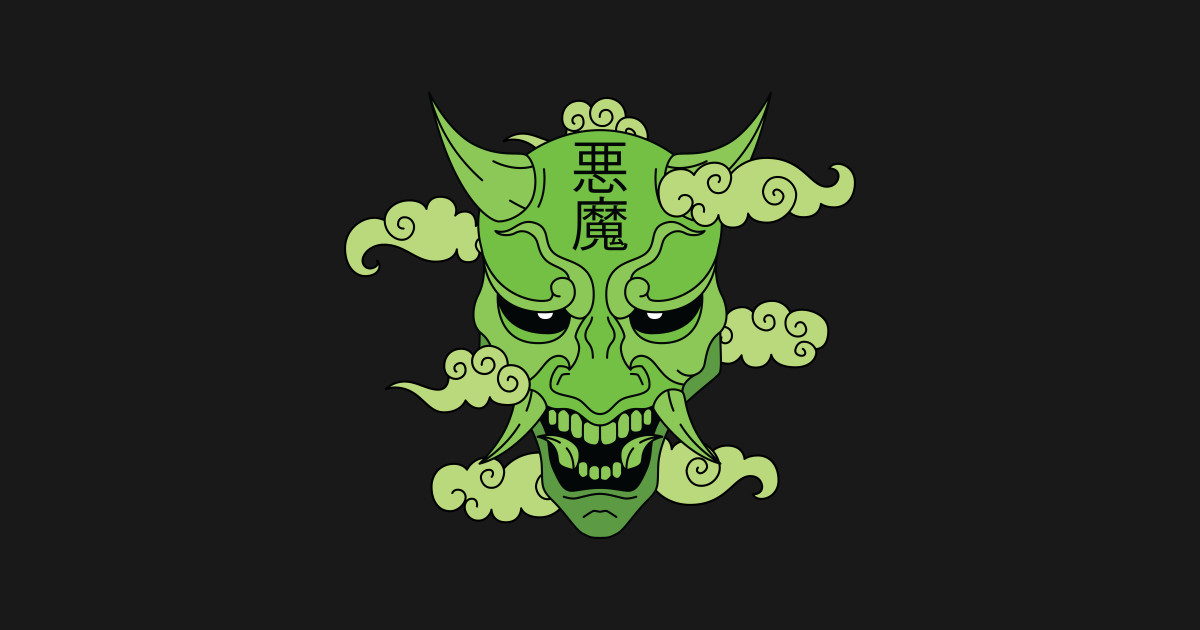 Japan Oni Mask Green - Oni Mask - T-Shirt | TeePublic