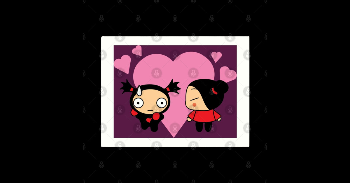 Pucca and Garu with Heart Background - Kawaii Love Art - Sticker ...