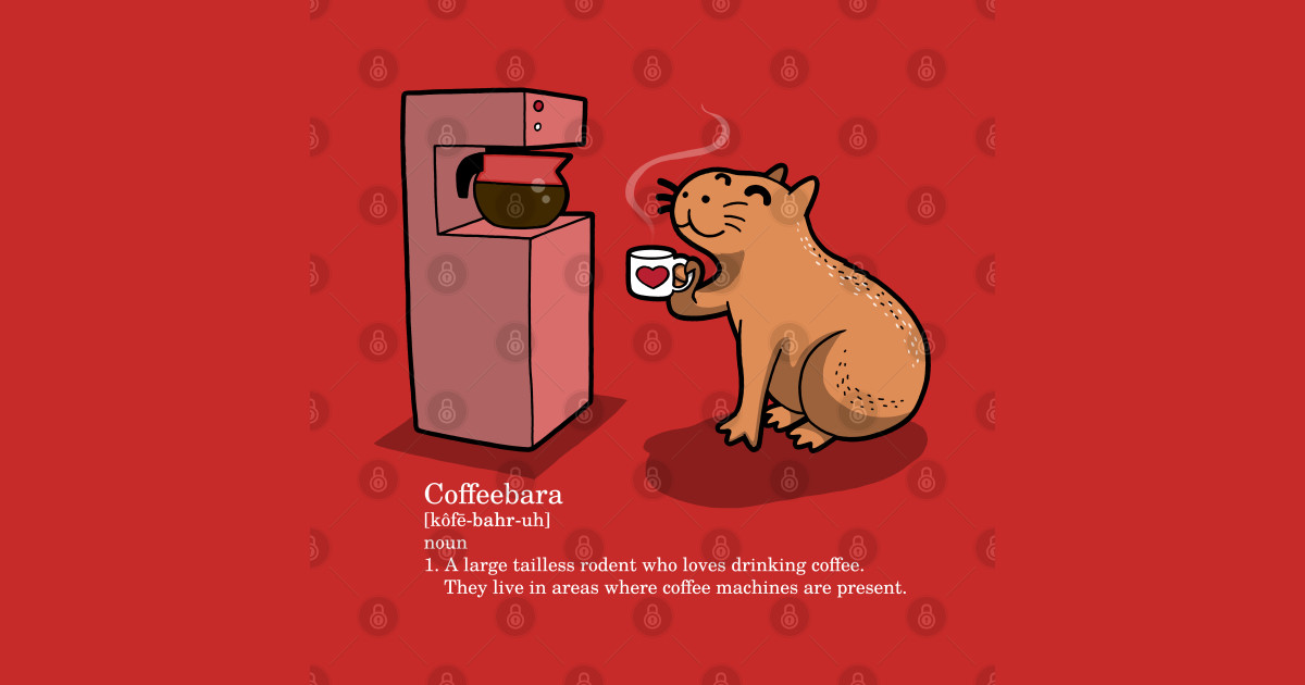 Funny Cute Kawaii Handdrawn Capybara Coffeebara Drinking Coffee Cartoon ...