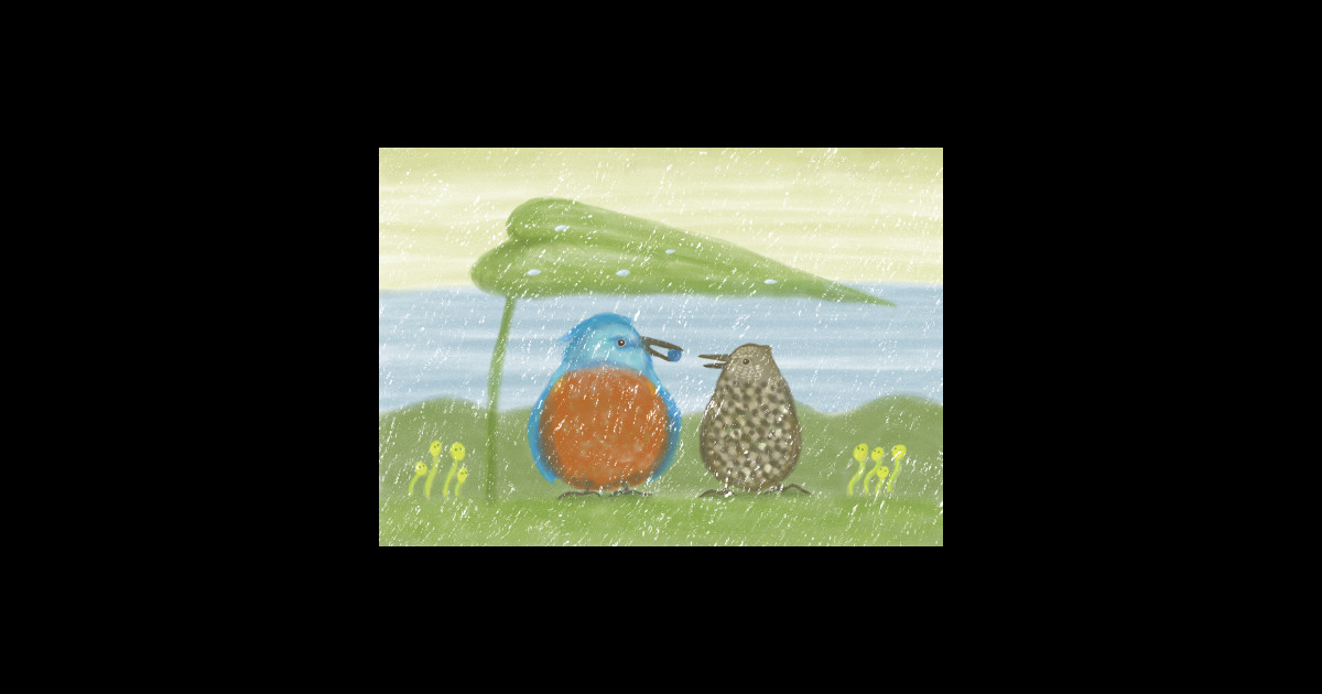 Adorable blue birds in a peaceful rain day - Birder Gift - Posters and ...