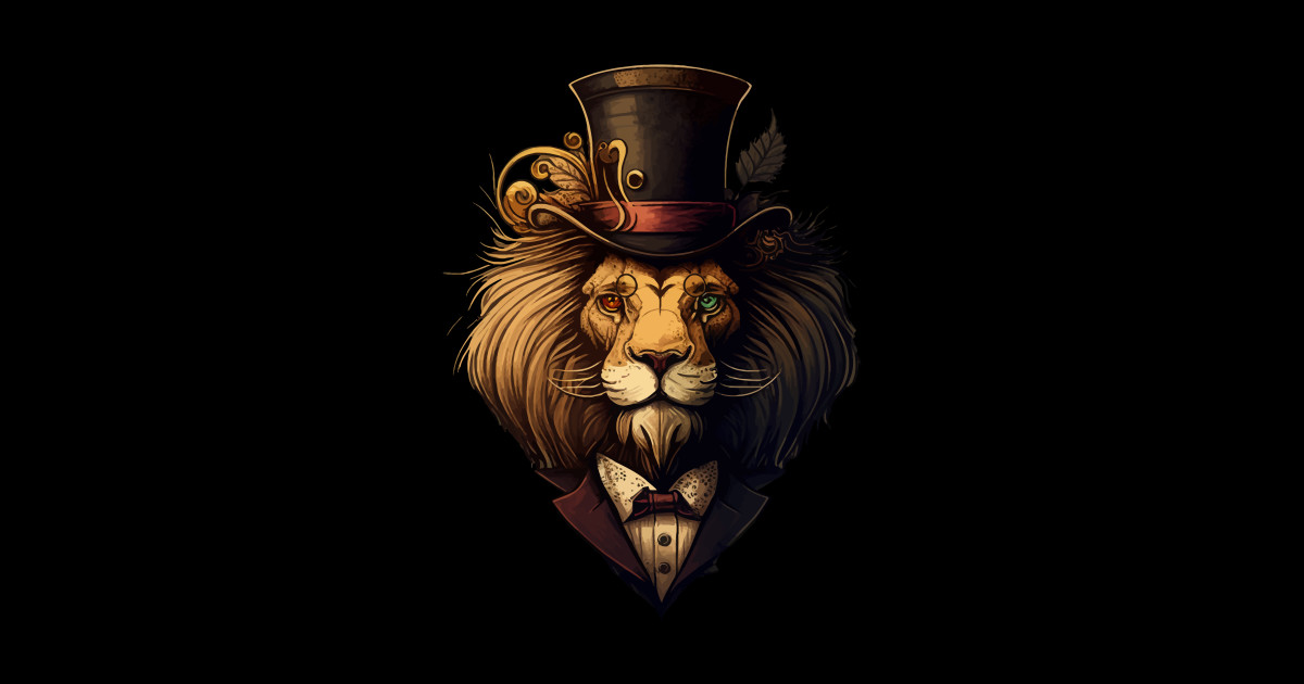 Lion wearing top hat - Funny Lion - Sticker | TeePublic