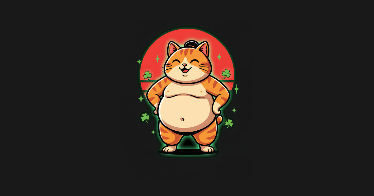 Lucky Chubby Sumo Cat St Patrick - Japanese Cat - T-Shirt | TeePublic