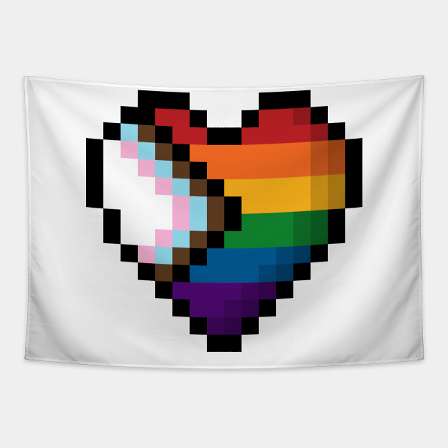 Large Pixel Heart Design in Progressive Rainbow Pride Flag Colors ...