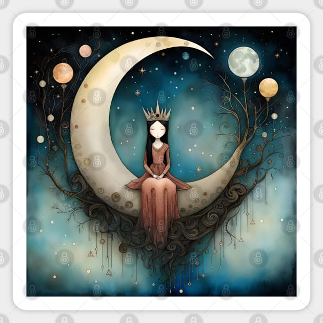 Goodnight Moon Princess - Fantasy Illustration - Sticker | TeePublic