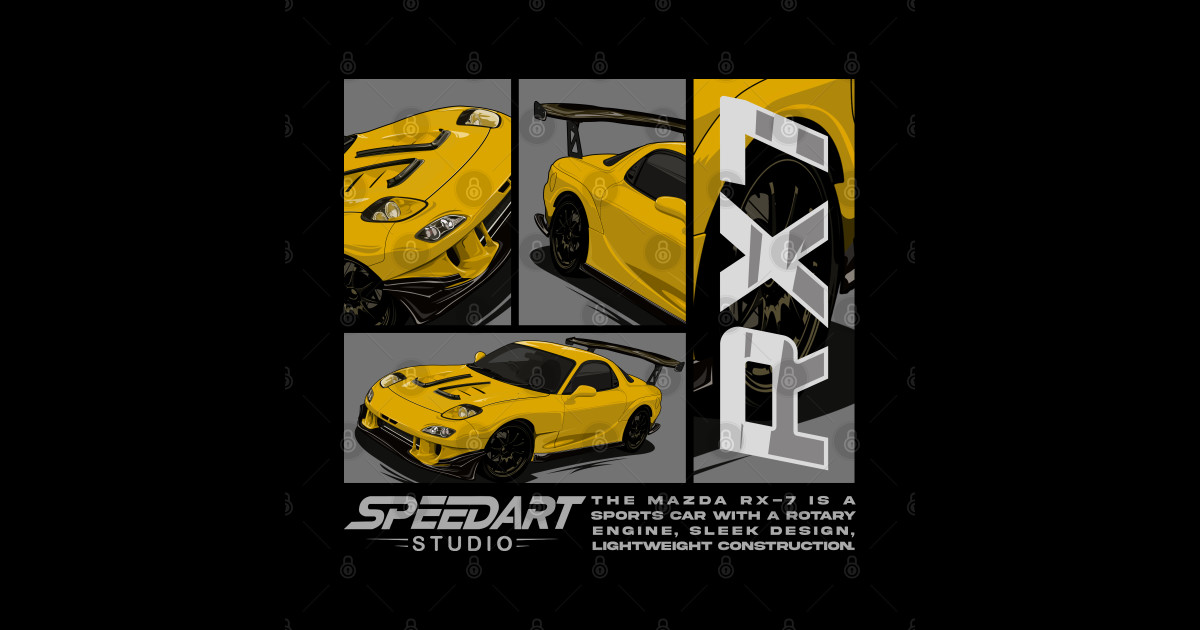 Yellow JDM RX7 Rotary Engine Sports Car - Mazda Rx7 - Sticker | TeePublic