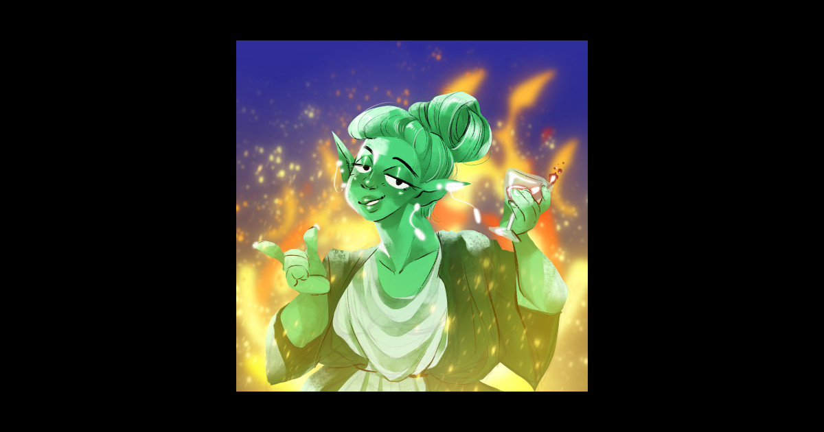 Green nymph at party fire - Dungeons And Dragons - Sticker | TeePublic