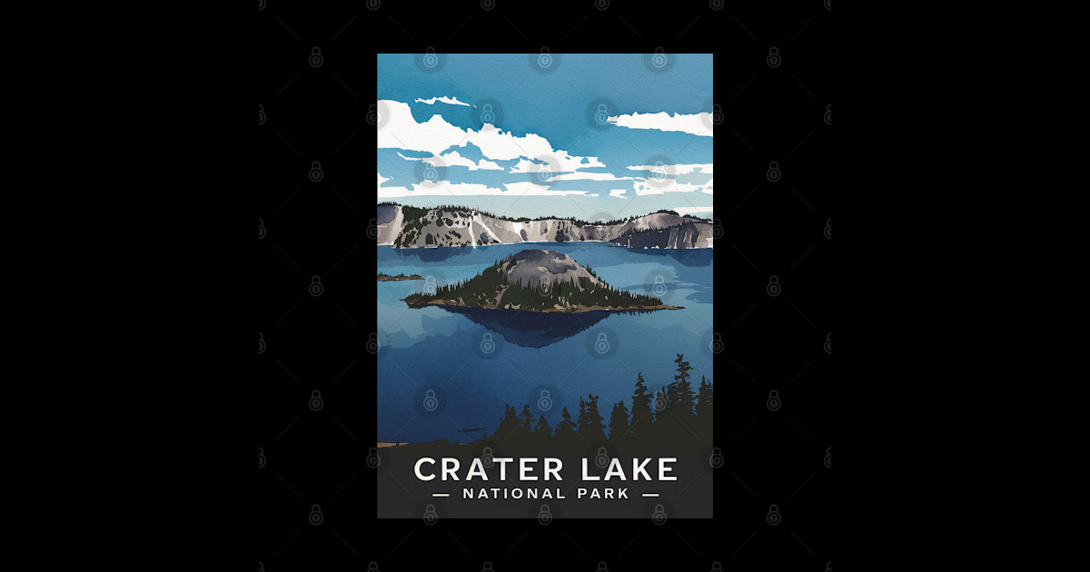 Crater Lake National Park Travel Art Poster - Crater Lake - Sticker ...