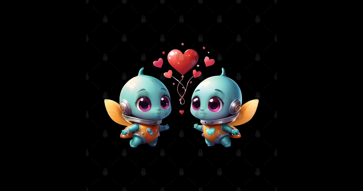 Cute Alien Couple Celebrating Their Anniversary – Adorable Sci-Fi Love ...