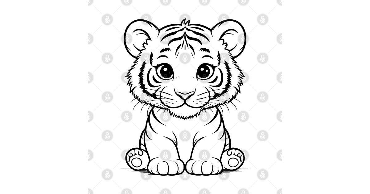 Cute Baby Tiger Cub Line Drawing - Tiger Cub - T-Shirt | TeePublic