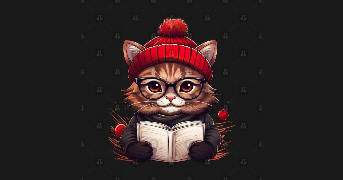 Smart Black Cat Reading Magic Book - Christmas Cat - T-Shirt | TeePublic