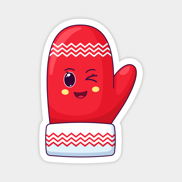 Cartoon Kawaii Left Santa Mitten with Winking Face - Kawaii Mitten ...