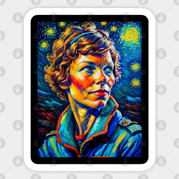 Amelia earhart in starry night - Amelia Earhart - Sticker | TeePublic