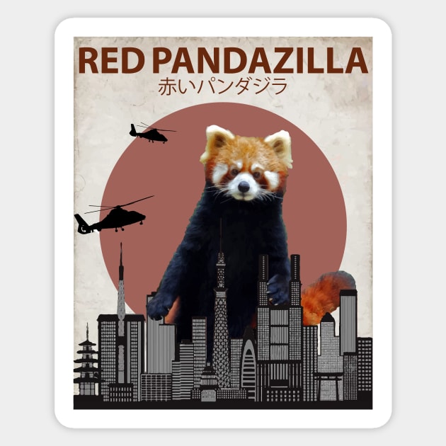 Red Pandazilla Red Panda Giant Monster Parody - Red Panda - Sticker ...