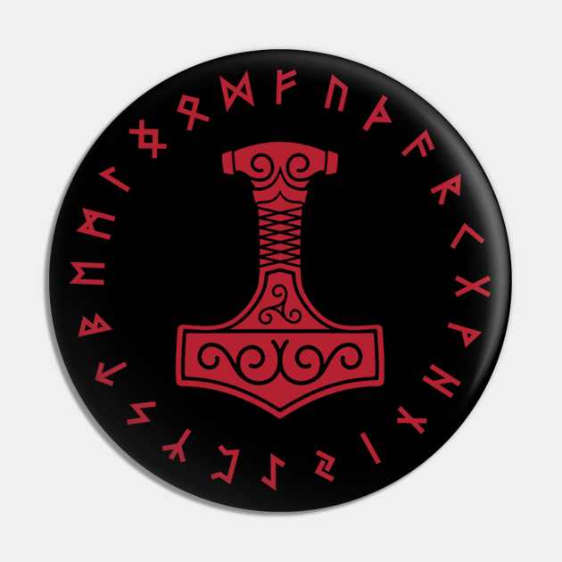 Thors Hammer Mjolnir Norse Pagan Elder Futhark Runes Red - Mjolnir ...