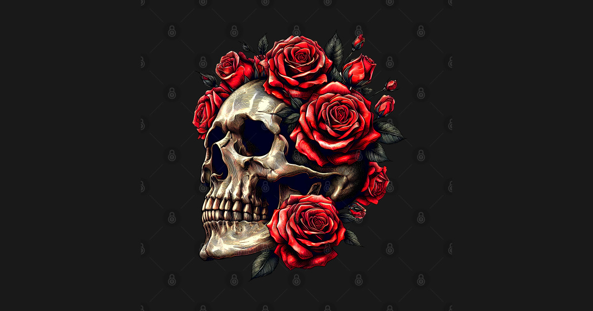 Grateful Dead Skull and Roses Hand Drawn Style - Grateful Dead - T ...