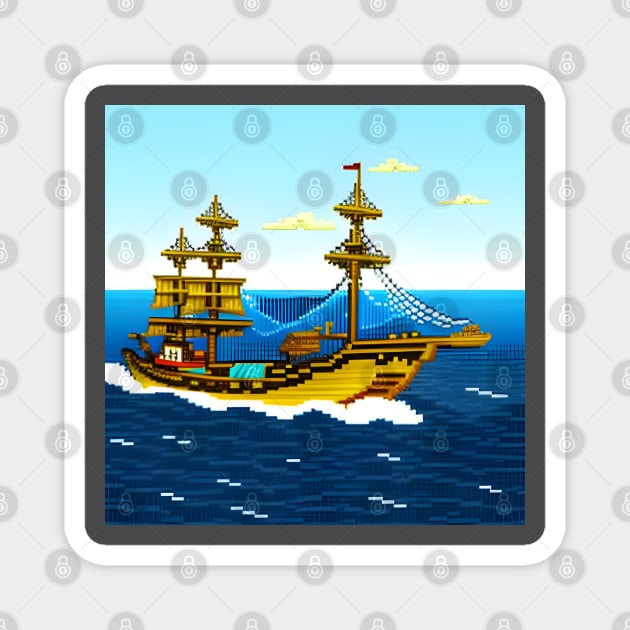 A giant sea serpent attacking a ship - Pixelart - Magnet | TeePublic