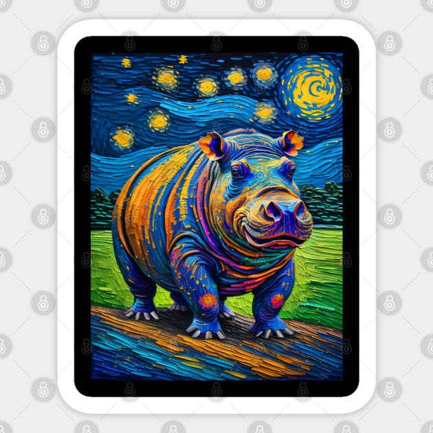 Hippopotamus at starry night - Hippopotamus - Sticker | TeePublic