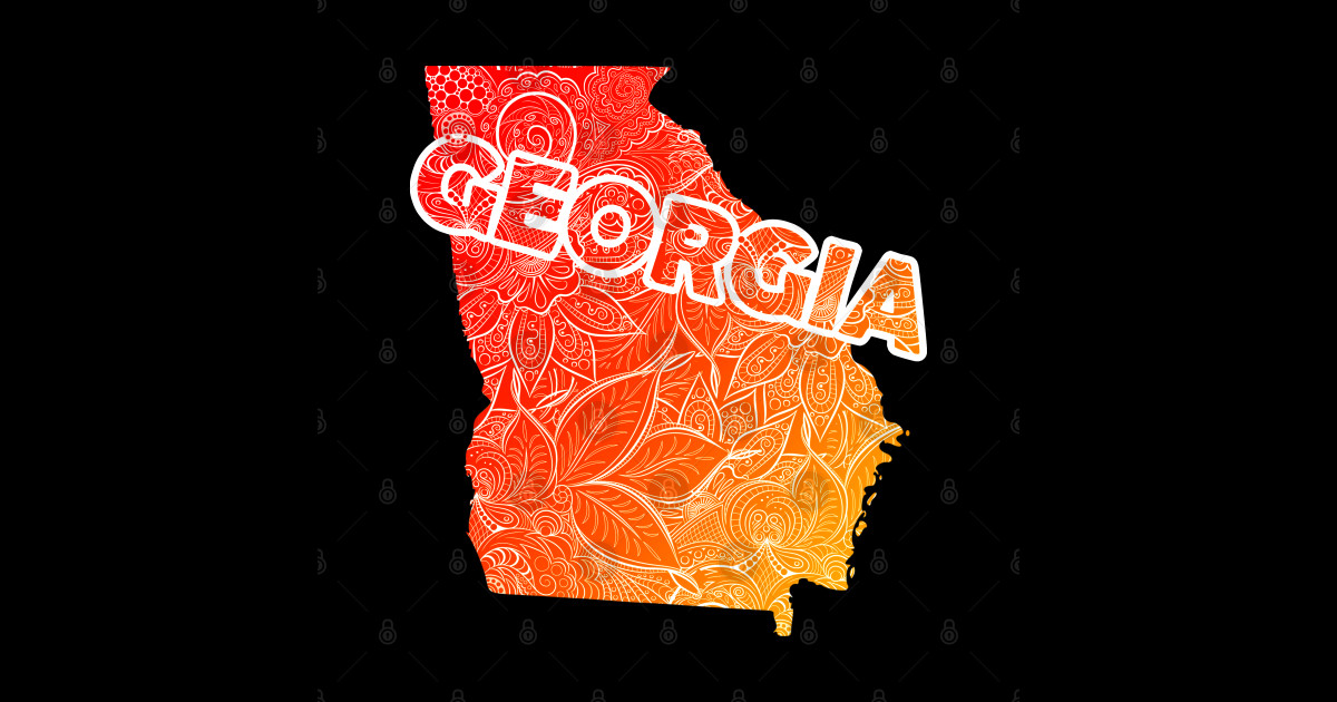 Colorful mandala art map of Georgia with text in red and orange ...