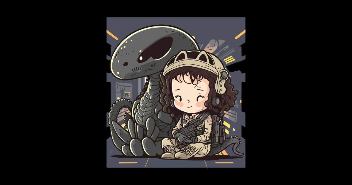 Ellen Ripley and The Xenomorph Cute and Chibi Version of Alien - Alien ...