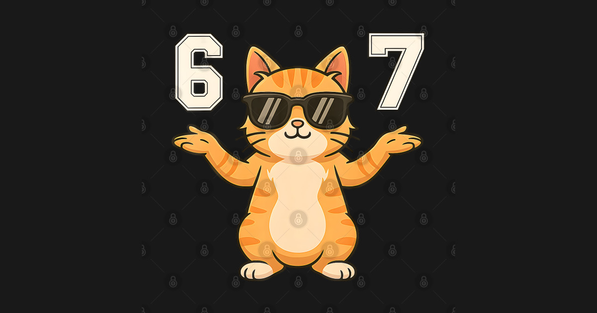 67 Cat Six Seven Gen Z Alpha Humor Animal - Funny Cat Meme - T-Shirt ...