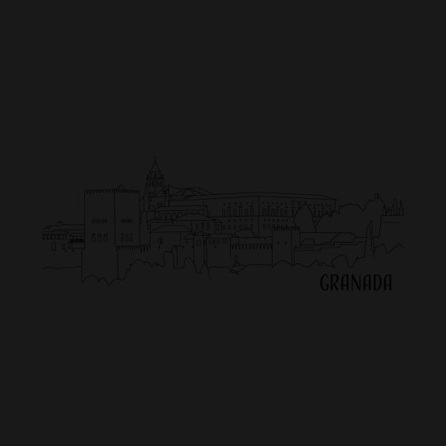 La Alhambra, Granada Line Art - La Alhambra - T-Shirt | TeePublic