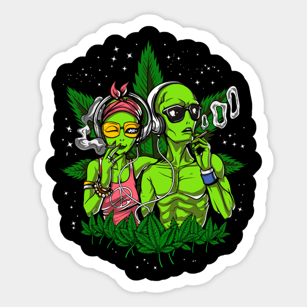 Alien Hippies Smoking Weed - Alien Weed - Sticker | TeePublic