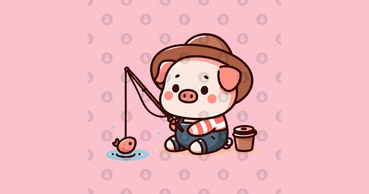cute pig cartoon fishing - Cute Pig - T-Shirt | TeePublic