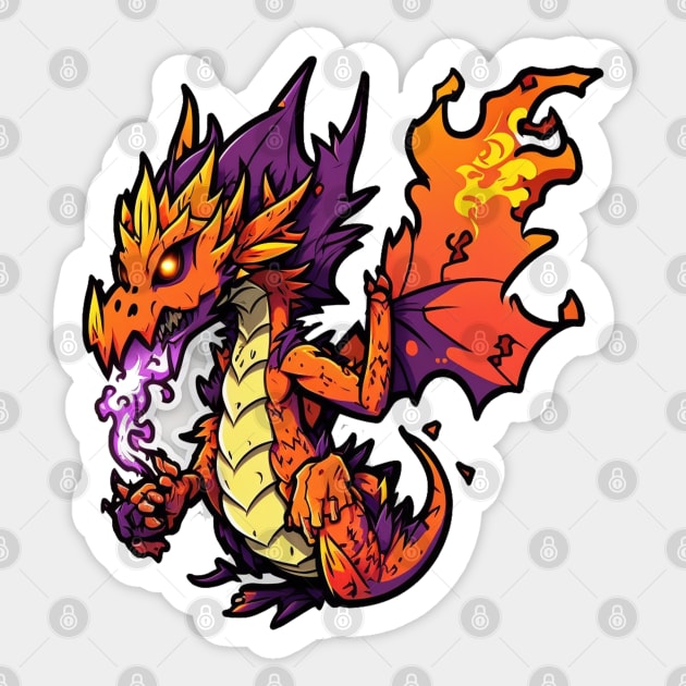 Cartoon fire dragon - Cartoon Fire Dragon - Sticker | TeePublic
