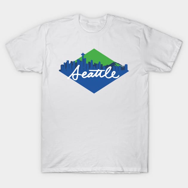 Seattle Cursive Skyline - Seattle - T-Shirt | TeePublic