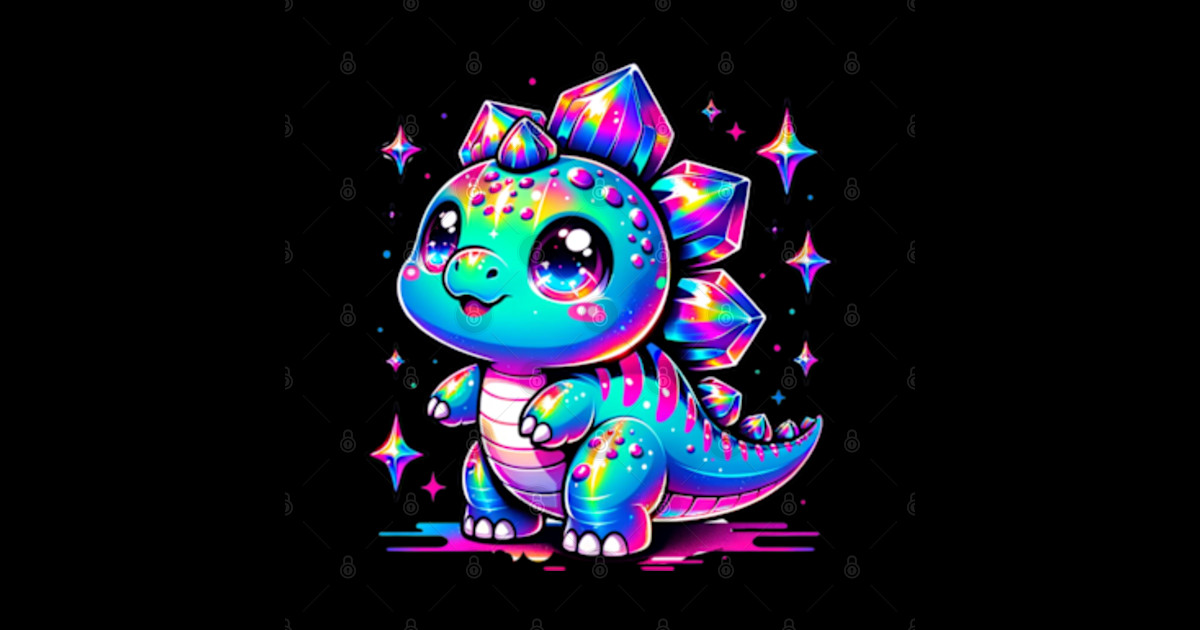 Baby Stegosaurus Cute Neon Kawaii Dino Chibi - Baby Dinosaur - Sticker ...