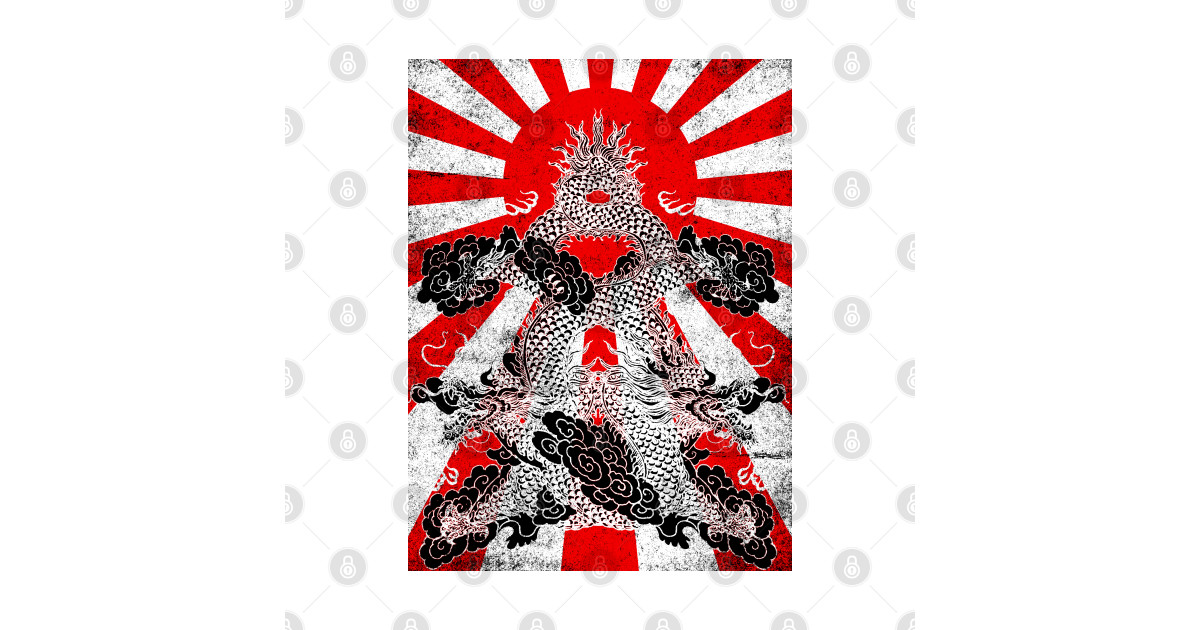 Japan Classic Retro Rising Sun Double Dragon - Japan Rising Sun - T ...