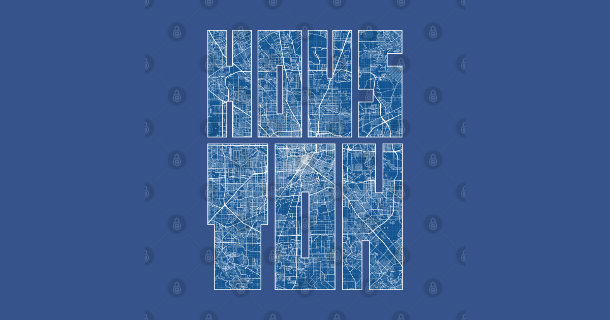 Houston, USA City Map Typography - Blueprint - Houston - T-Shirt ...