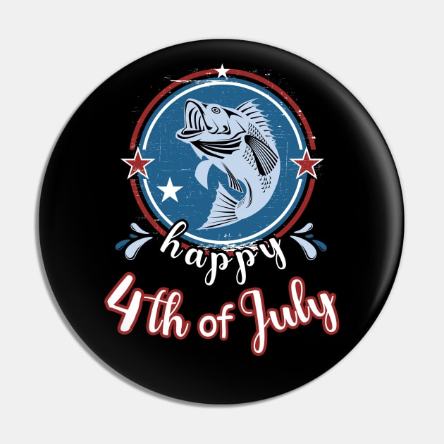 Happy 4Th of July Funny Fish Retro - 4th Of July Gift - Pin | TeePublic