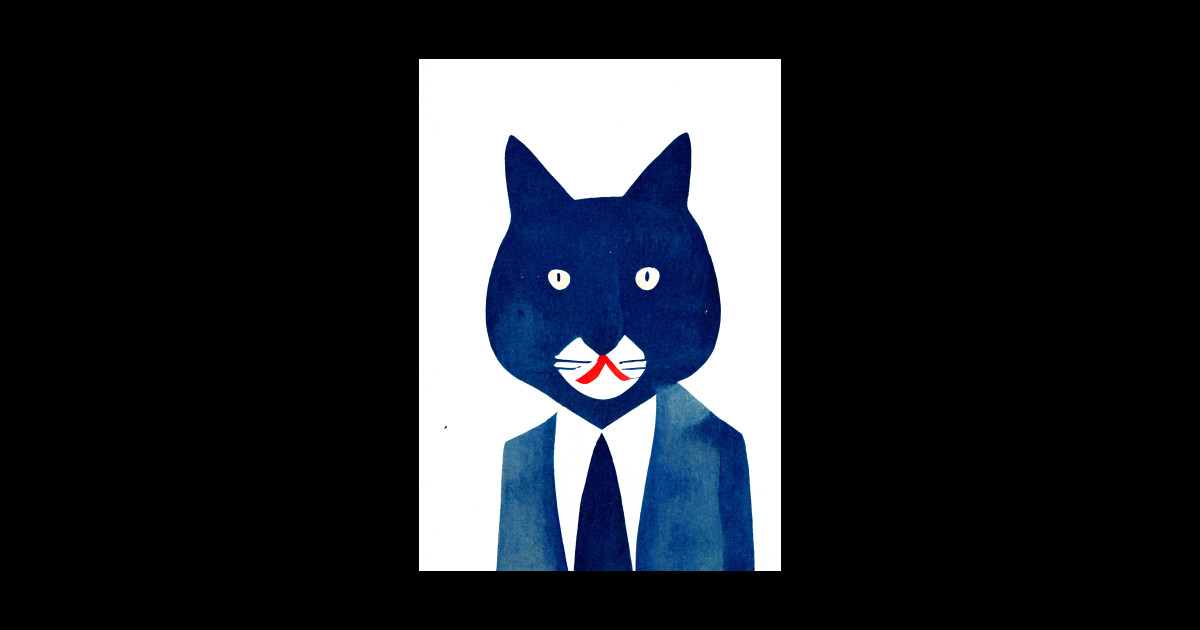 Busy Cat Retro Poster Vintage Art Cat Wall Blue Illustration ...