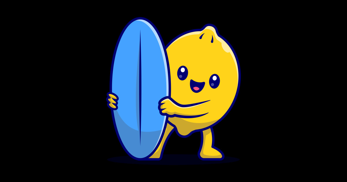 Cute Lemon Surfing In The Sea Cartoon - Cute Lemon Surfing In The Sea ...