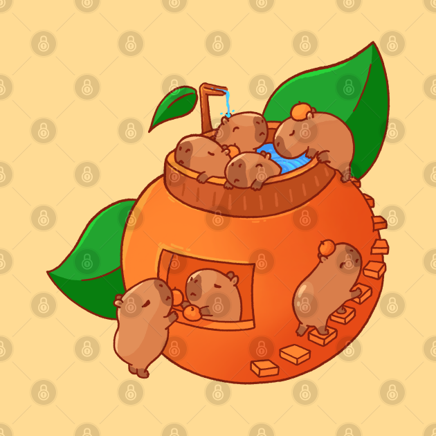 Capybara in an onsen bath with yuzu - Capybara Bathing - Pin | TeePublic