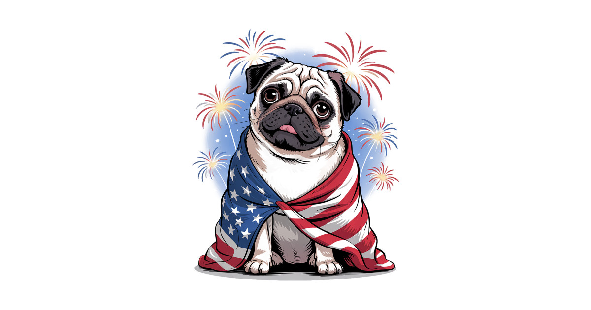 Happy 4th Of July Pug Wearing American Flag Pride - 4th Of July - T ...