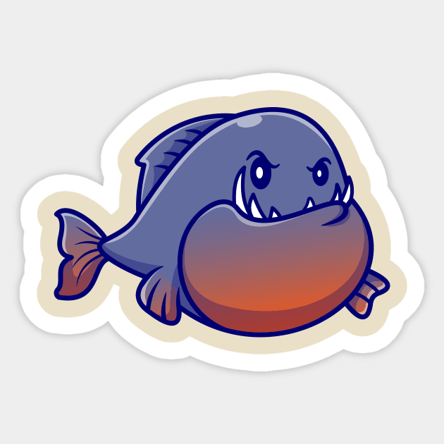 Cute Piranha Fish Cartoon - Cute Piranha Fish Cartoon - Sticker | TeePublic