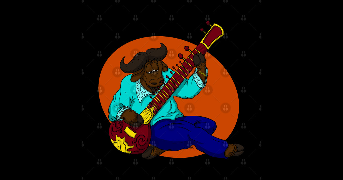 Sitar music is cool. So are water buffalos! - Music - Sticker | TeePublic