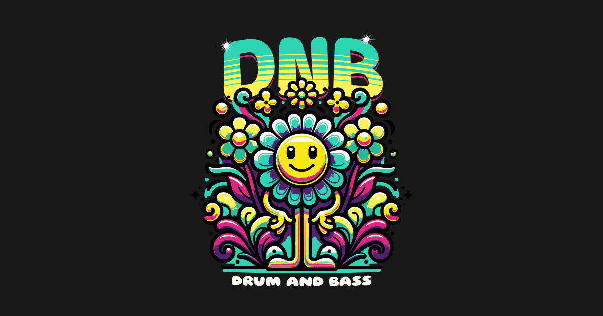 DNB - Floral Smiley Vibes (teal/yellow) - Drum And Bass - T-Shirt ...