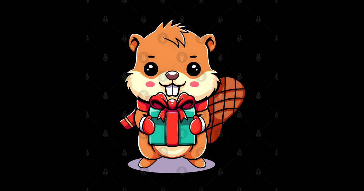 Cute Beaver Christmas - Chibi Animal - Sticker | TeePublic
