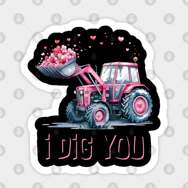 I Dig You: Cute Pink Tractor Design - Valentines Day - Sticker | TeePublic