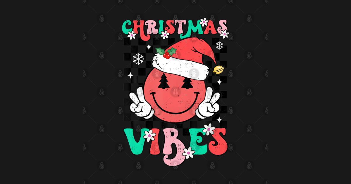 Groovy s Smile Face Santa Hat ns - Groovy Christmas Vibes - T-Shirt ...