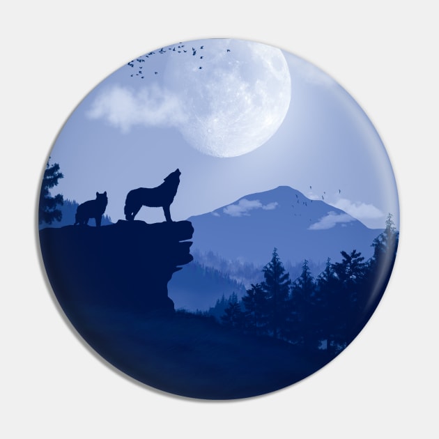 Howling wolf landscape - Howling Wolf - Pin | TeePublic